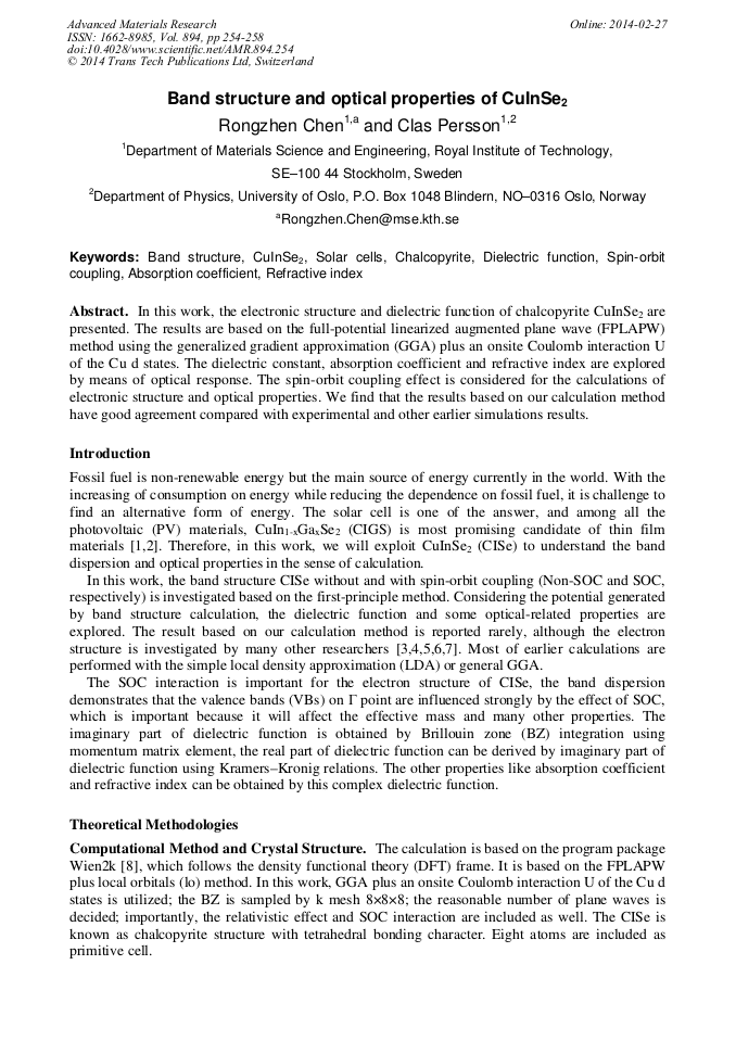 Band Structure and Optical Properties of CuInSe2 | Scientific.Net
