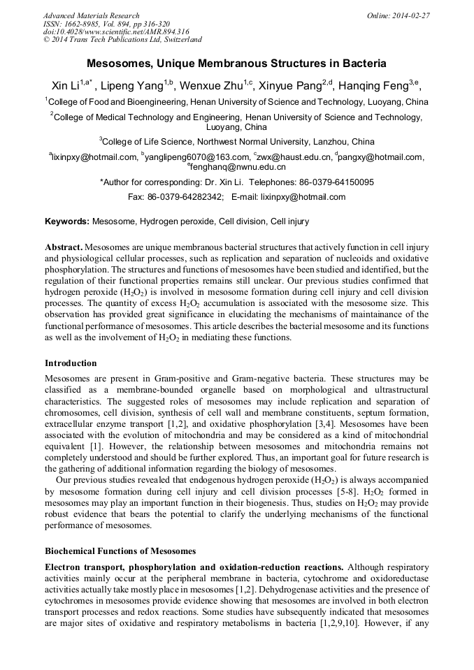 Mesosomes, Unique Membranous Structures in Bacteria | Scientific.Net
