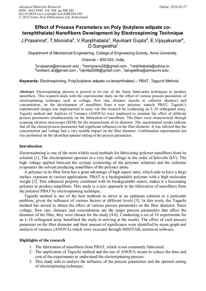Effect of Process Parameters on Poly(butylene adipate co-terephthalate) Nanofibers Development ...