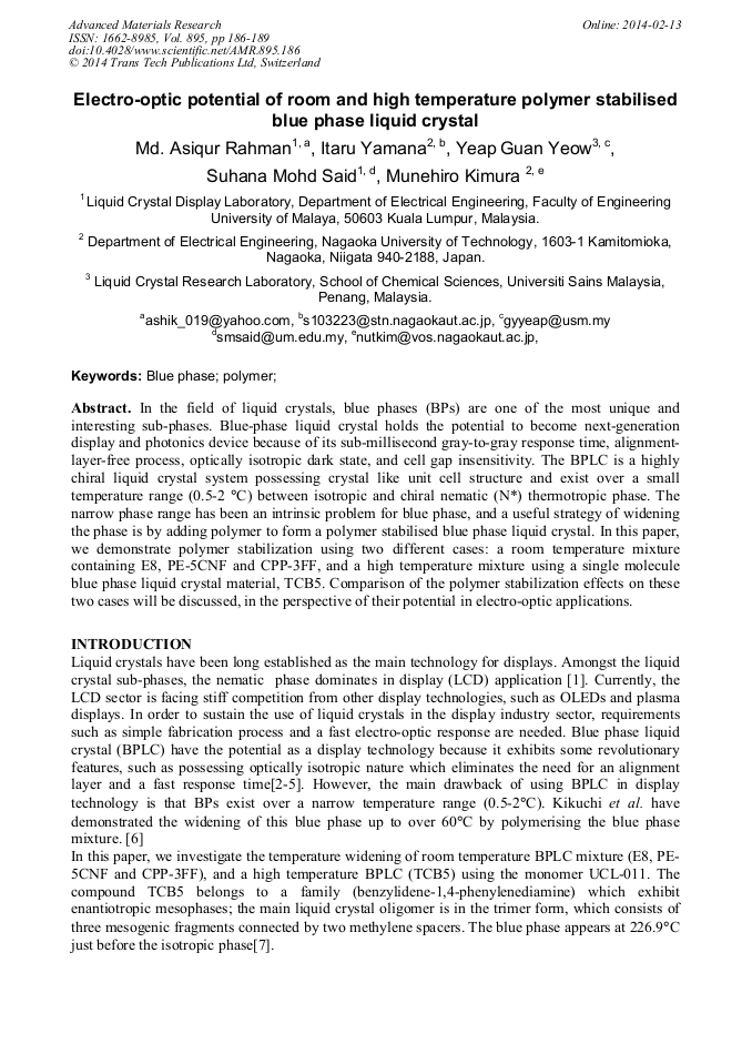 Electro-Optic Potential of Room and High Temperature Polymer Stabilised ...