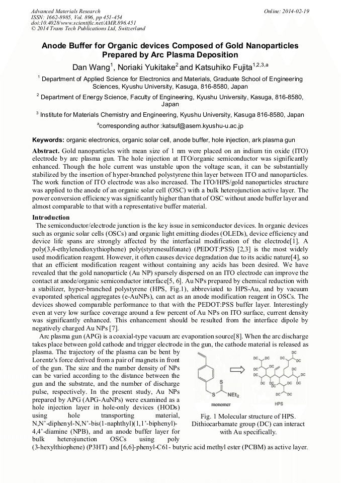 Anode Buffer for Organic Devices Composed of Gold Nanoparticles ...