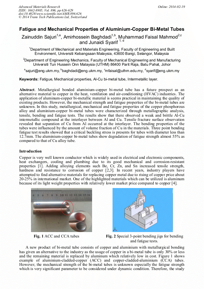 Fatigue and Mechanical Properties of Aluminium-Copper Bi-Metal Tubes ...