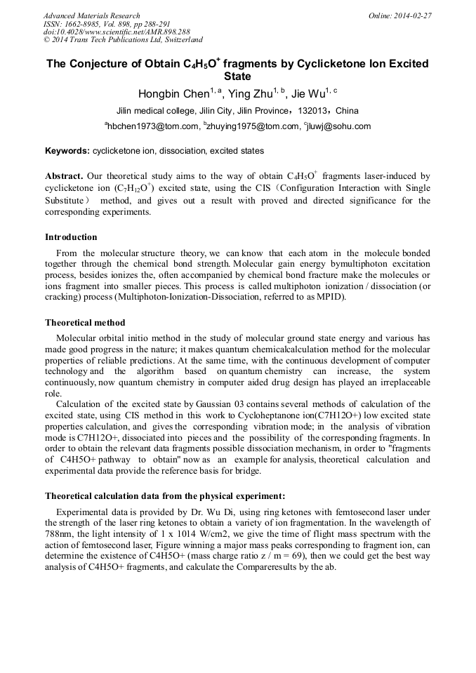The Conjecture of Obtain C4H5O+ Fragments by Cyclicketone Ion Excited ...