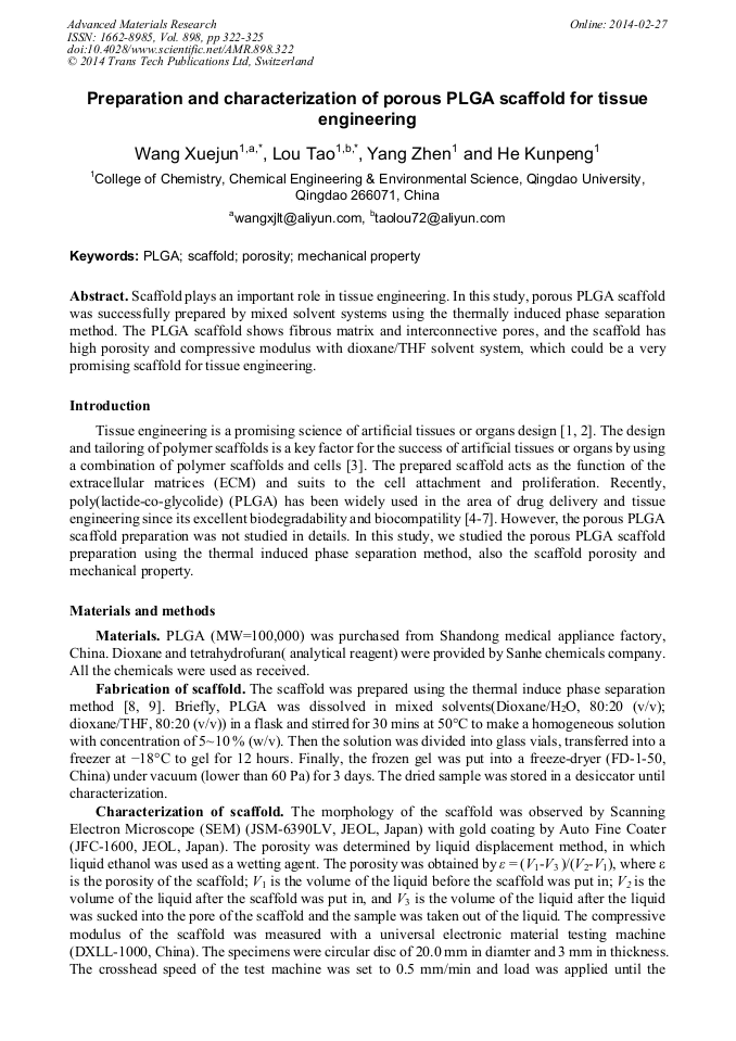 Preparation and Characterization of Porous PLGA Scaffold for Tissue ...
