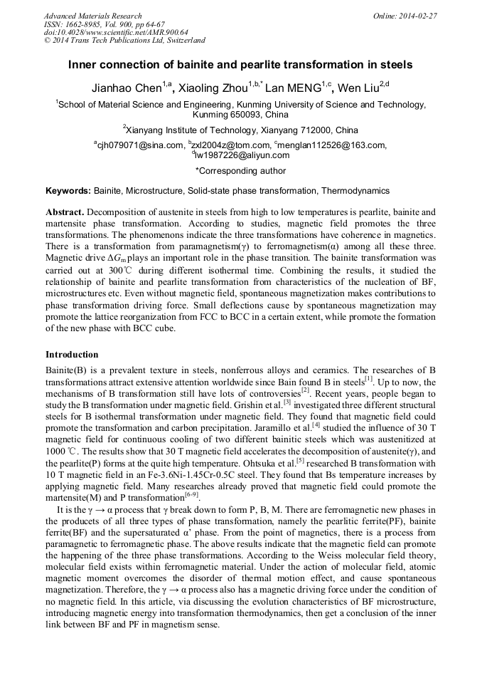 Inner Connection of Bainite and Pearlite Transformation in Steels ...