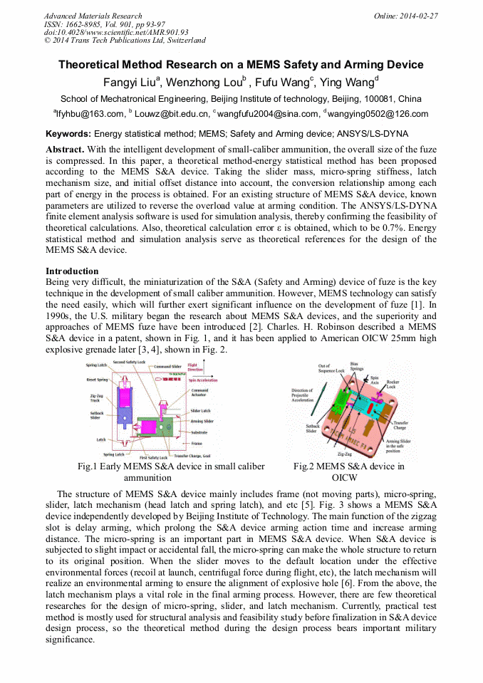 Theoretical Method Research on a MEMS Safety and Arming Device ...