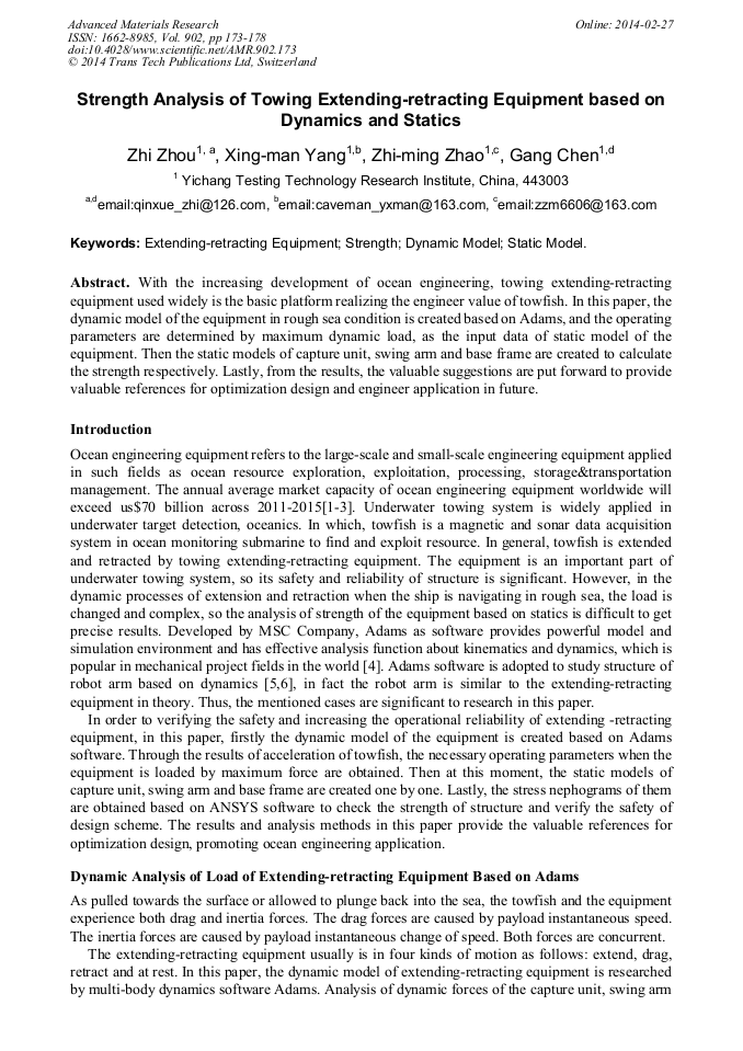 Strength Analysis of Towing Extending-Retracting Equipment Based on ...