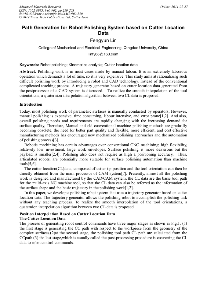 Path Generation for Robot Polishing System Based on Cutter Location ...