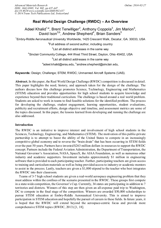Real World Design Challenge (RWDC) – An Overview | Scientific.Net