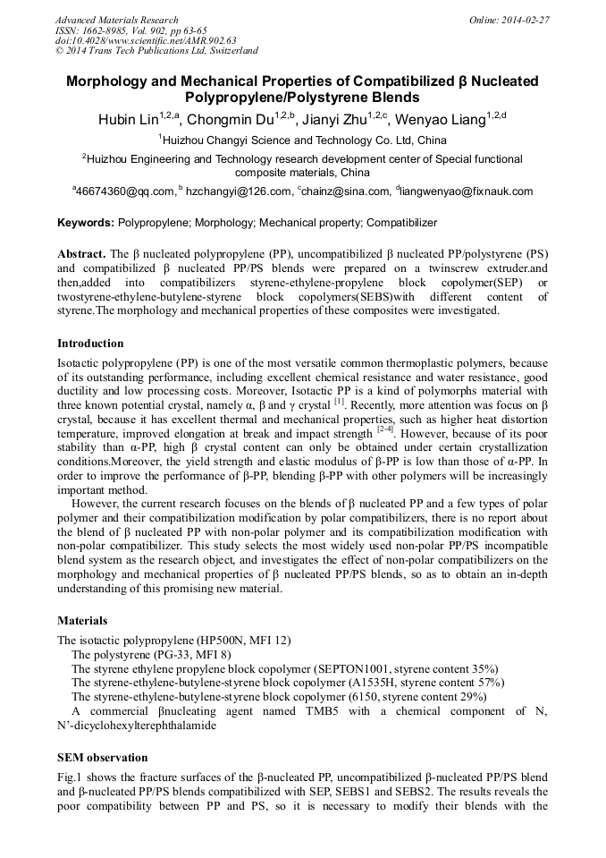 Morphology and Mechanical Properties of Compatibilized β Nucleated ...