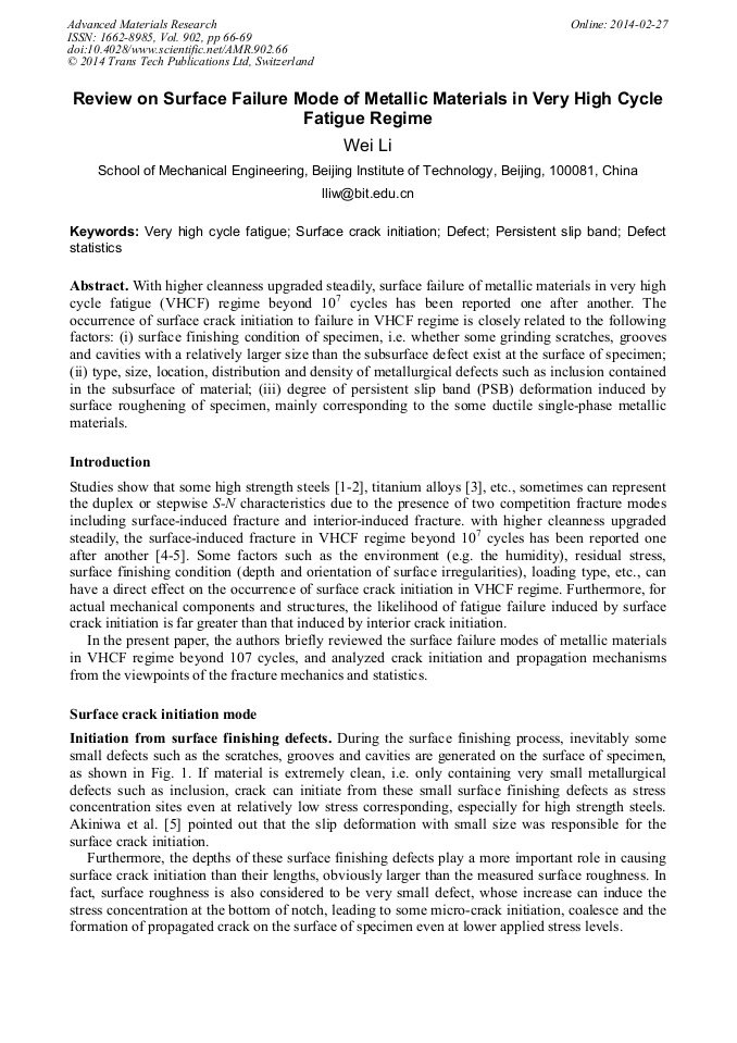 Review on Surface Failure Mode of Metallic Materials in Very High Cycle ...