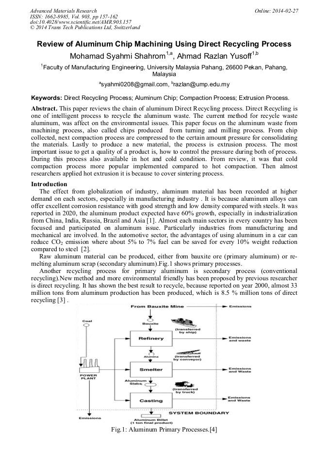 Review of Aluminum Chip Machining Using Direct Recycling Process ...