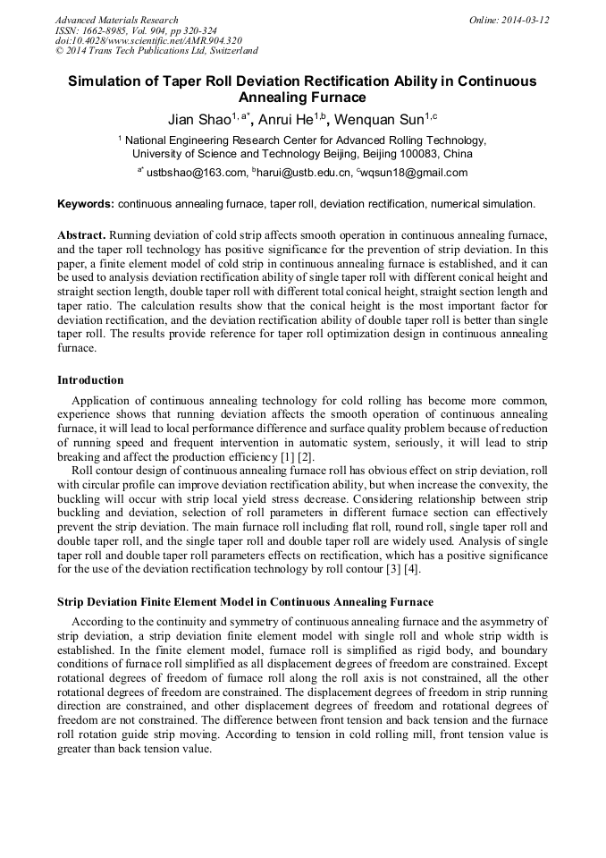 Simulation of Taper Roll Deviation Rectification Ability in Continuous ...