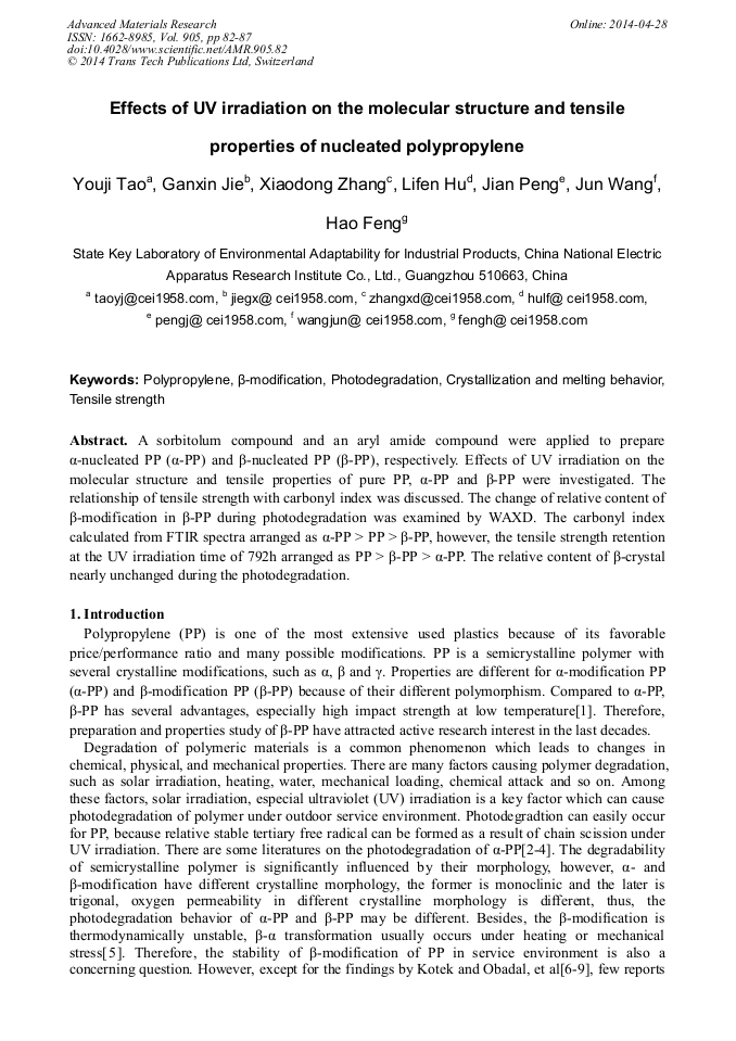 Effects of UV Irradiation on the Molecular Structure and Tensile ...