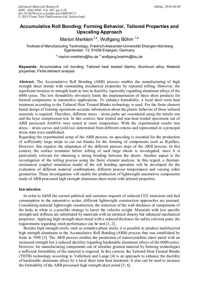 Accumulative Roll Bonding: Forming Behavior, Tailored Properties and ...
