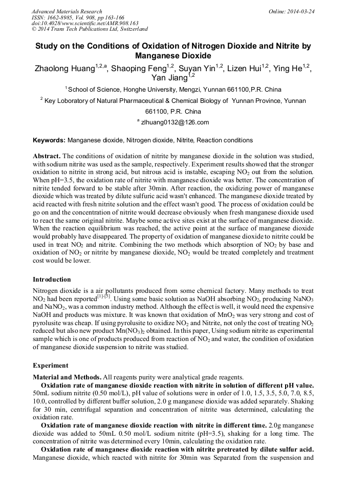 Study on the Conditions of Oxidation of Nitrogen Dioxide and Nitrite by ...