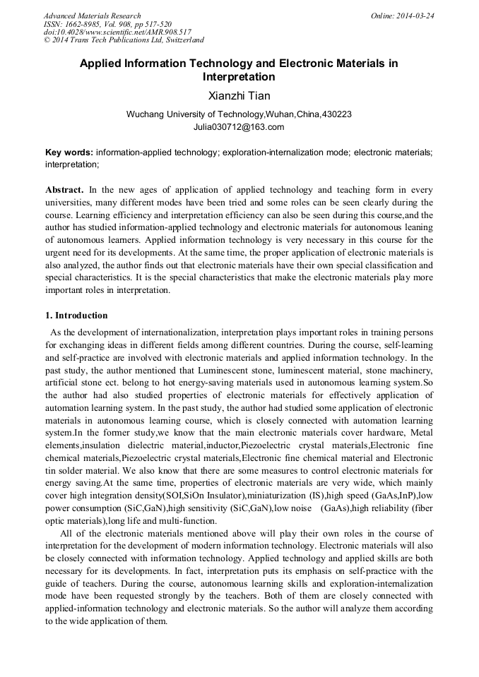 Applied Information Technology and Electronic Materials in ...