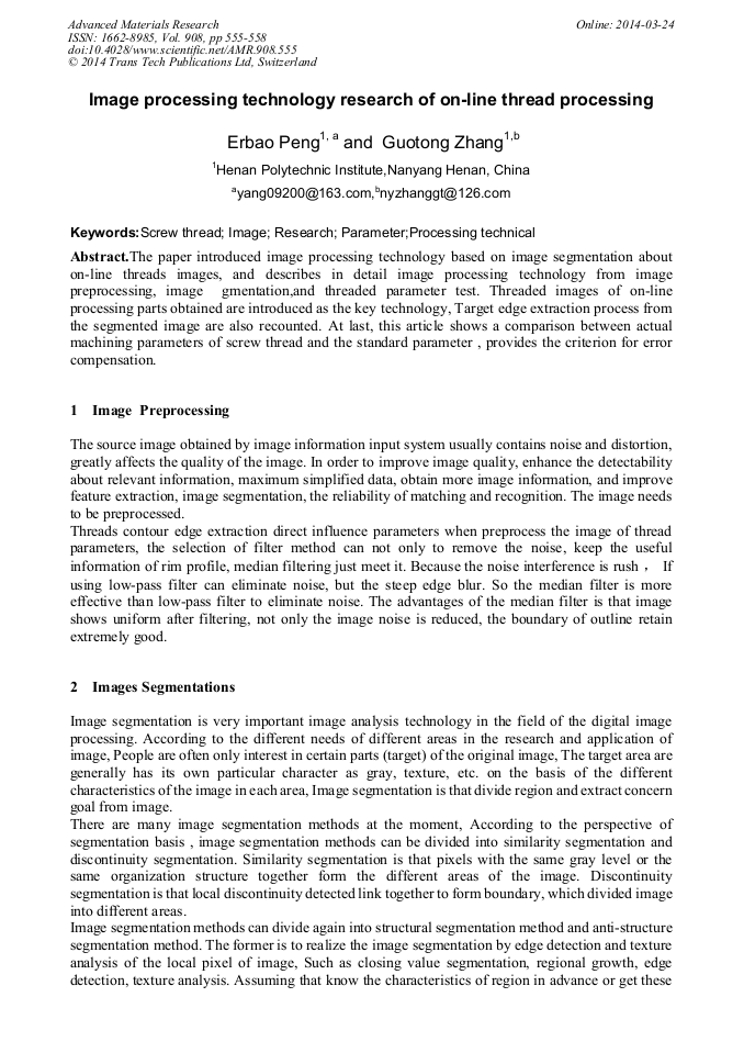 Image Processing Technology Research of On-Line Thread Processing ...