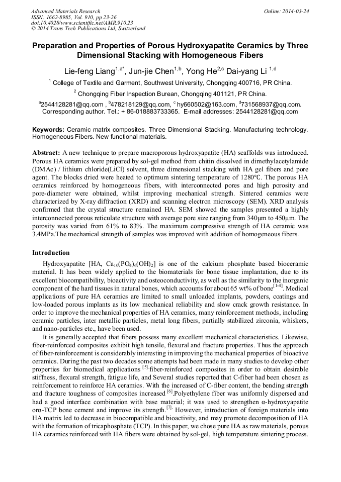 Preparation and Properties of Porous Hydroxyapatite Ceramics by Three ...