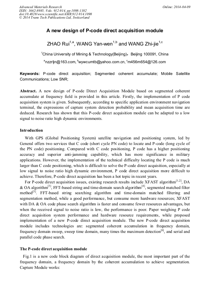 A New Design of P-Code Direct Acquisition Module | Scientific.Net