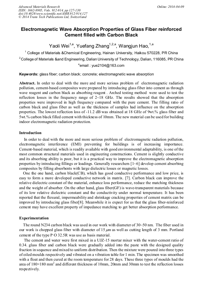 Electromagnetic Wave Absorption Properties of Glass Fiber Reinforced ...