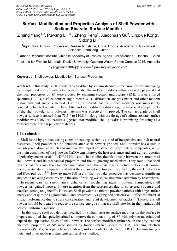 Surface Modification and Properties Analysis of Shell Powder with ...