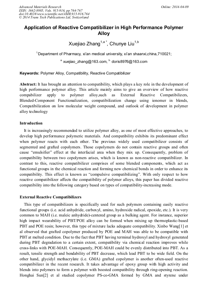 Application of Reactive Compatibilizer in High Performance Polymer ...