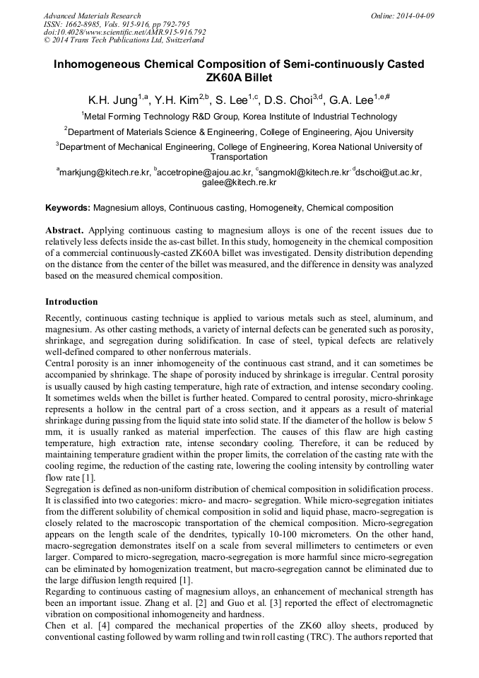 Inhomogeneous Chemical Composition Of Semi Continuously Casted ZK60A inhomogeneous-chemical-composition-of-semi-continuously-casted-zk60a