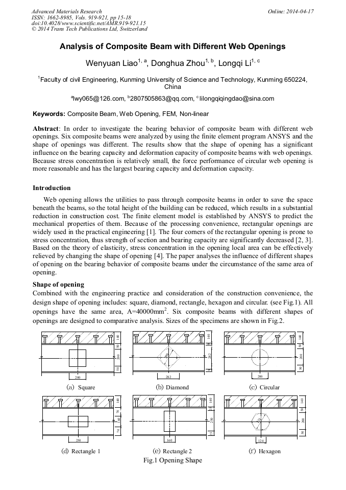 Analysis of Composite Beam with Different Web Openings | Scientific.Net