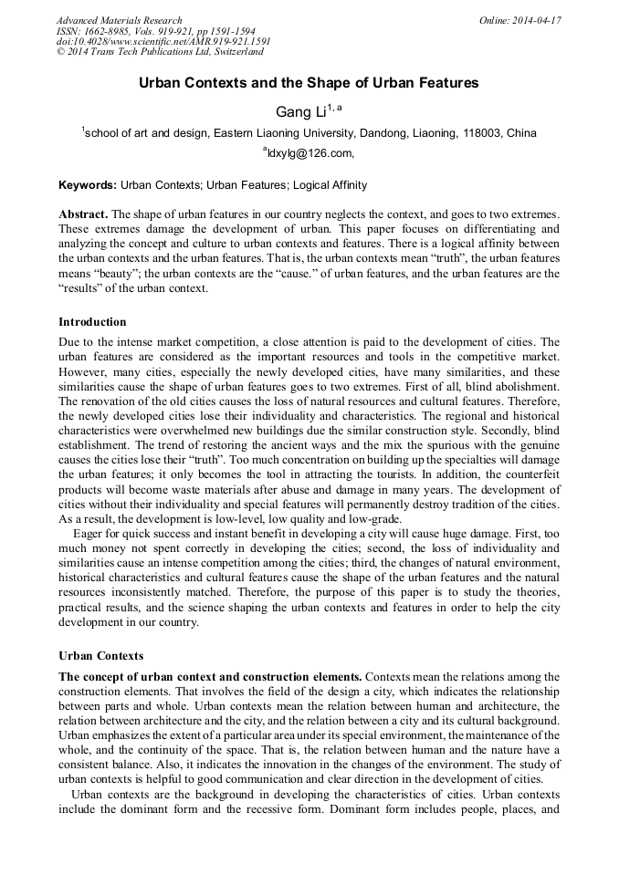 Urban Contexts and the Shape of Urban Features | Scientific.Net