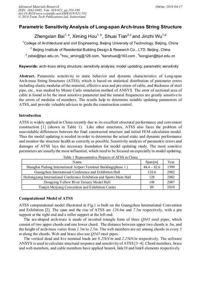 Parametric Sensitivity Analysis of Long-Span Arch-Truss String ...