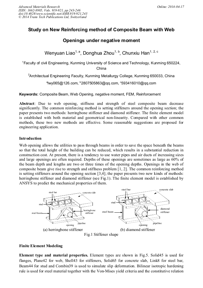Study on New Reinforcing Method of Composite Beam with Web Openings ...