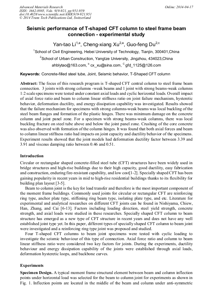 Seismic Performance of T-Shaped CFT Column to Steel Frame Beam ...