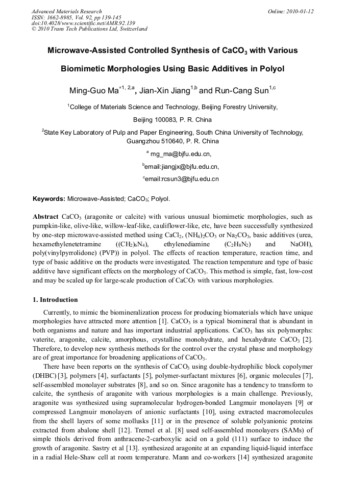 Microwave-Assisted Controlled Synthesis of CaCO3 with Various ...