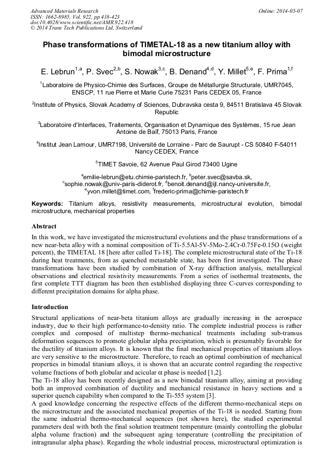 Phase Transformations of TIMETAL-18 as a New Titanium Alloy with ...