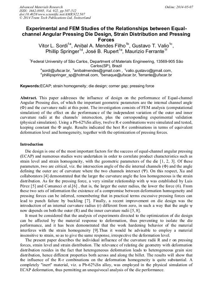 Experimental and FEM Studies of the Relationships between Equal-Channel ...