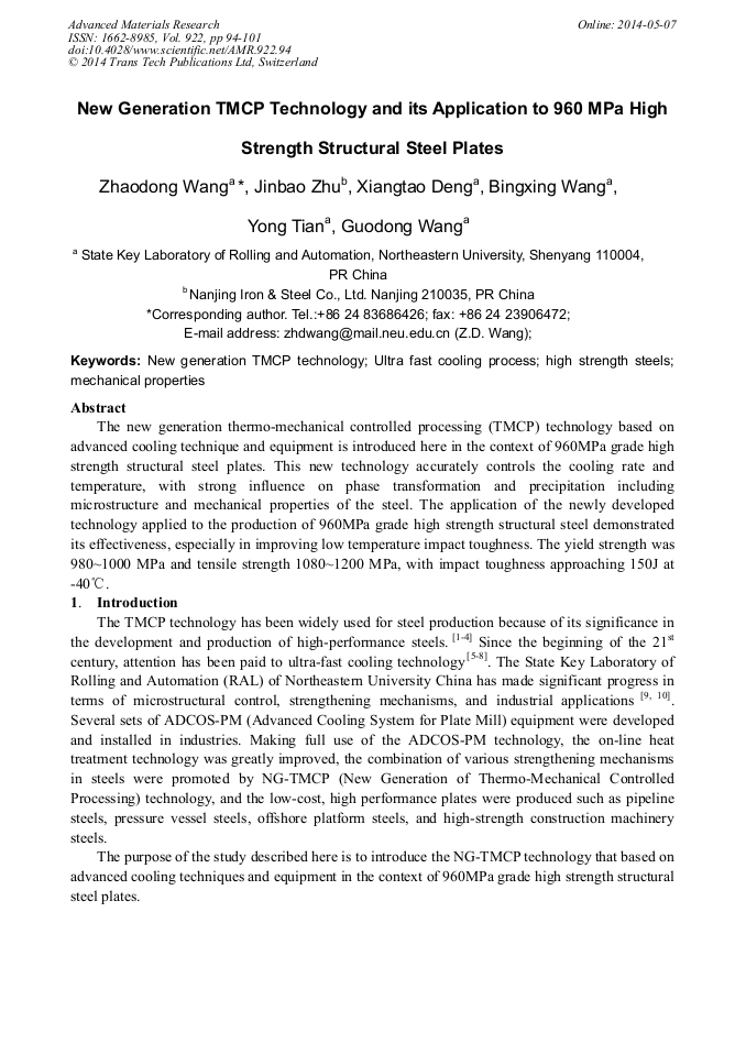 New Generation TMCP Technology and its Application to 960 MPa High ...