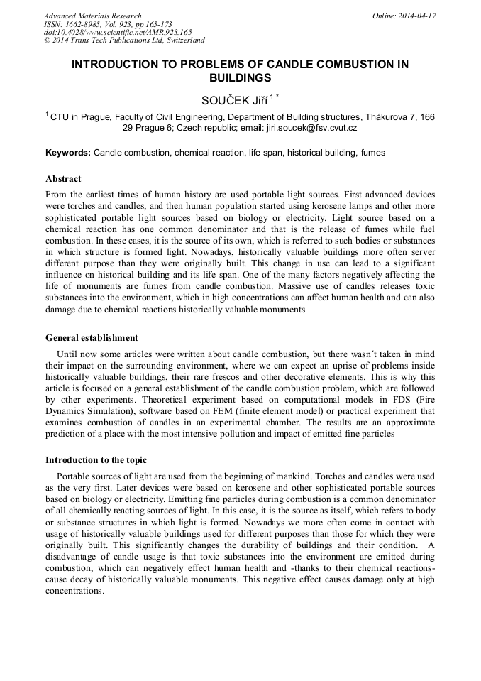 Introduction to Problems of Candle Combustion in Buildings | Scientific.Net