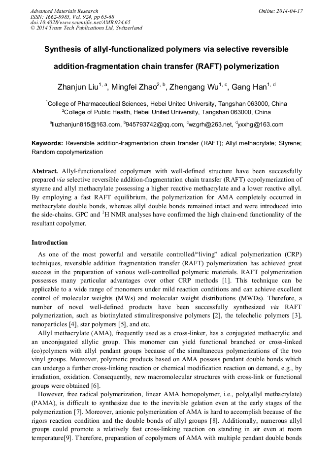 Synthesis of Allyl-Functionalized Polymers via Selective Reversible ...