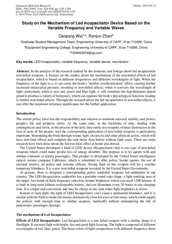 Study on the Mechanism of Led Incapacitator Device Based on the ...