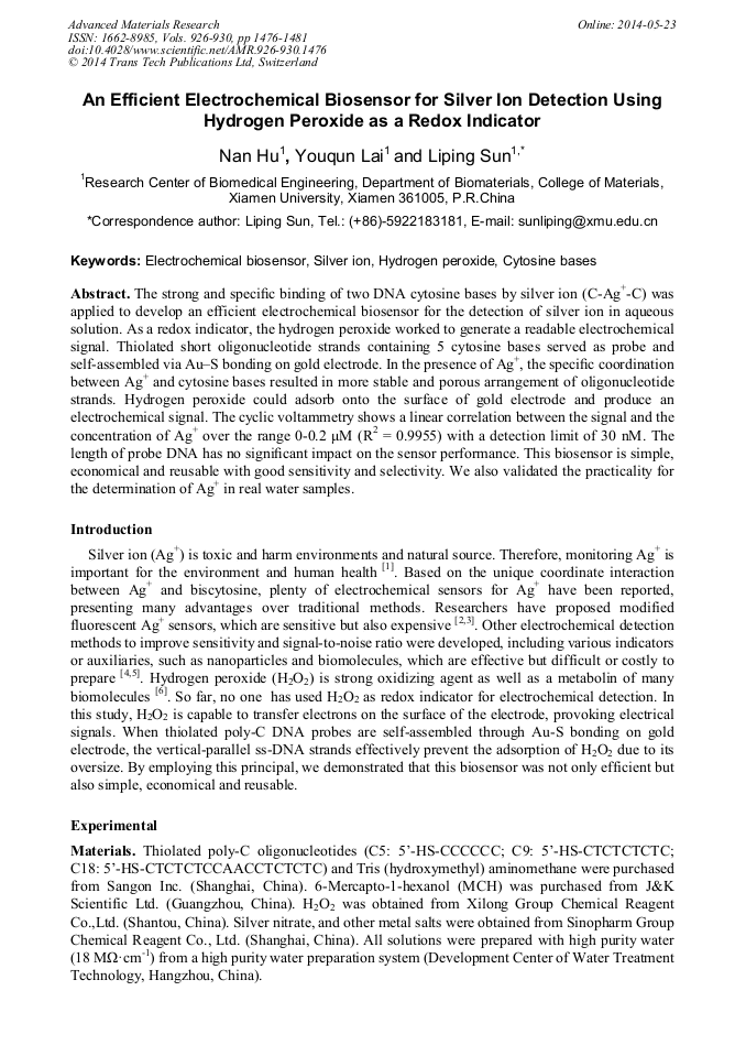 An Efficient Electrochemical Biosensor for Silver Ion Detection Using ...