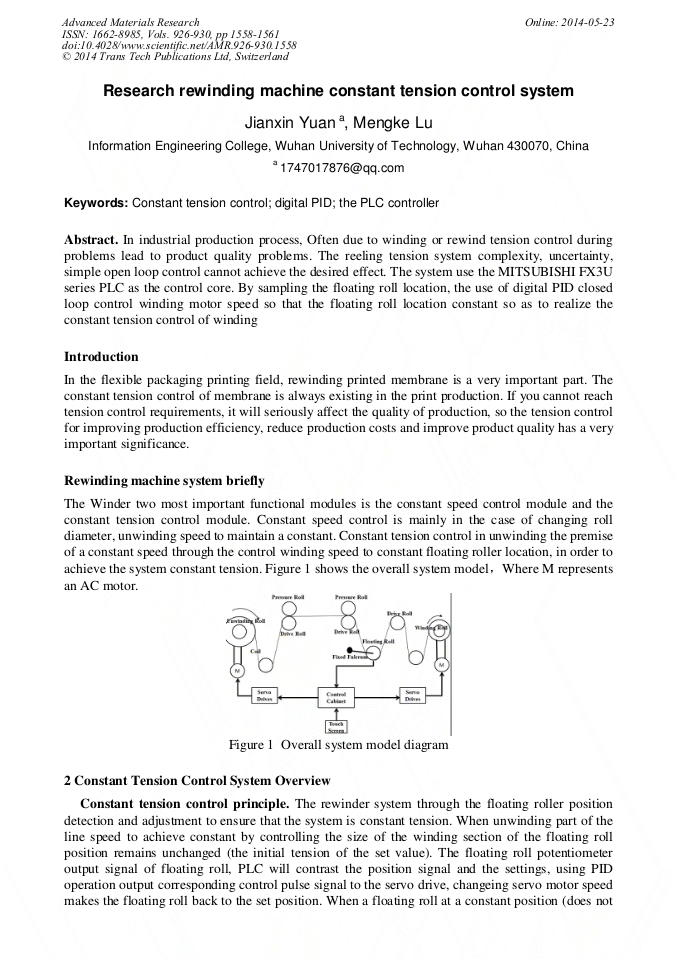 Research Rewinding Machine Constant Tension Control System | Scientific.Net