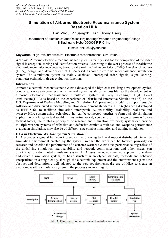 Simulation of Airborne Electronic Reconnaissance System Based on HLA ...