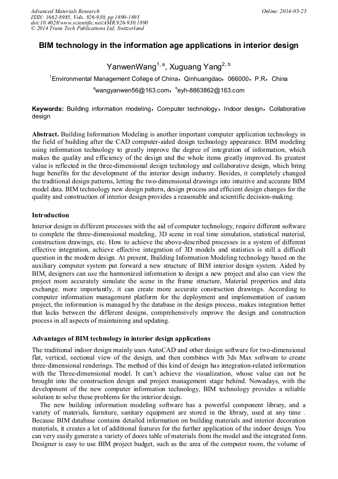 BIM Technology in the Information Age Applications in Interior Design ...