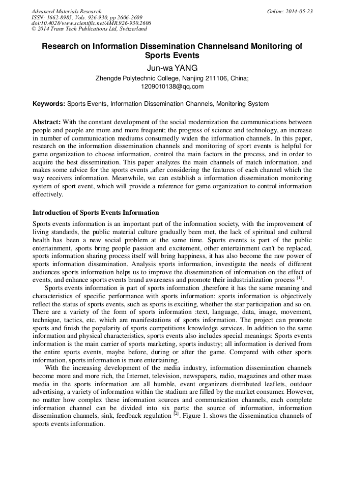 Research on Information Dissemination Channelsand Monitoring of Sports ...