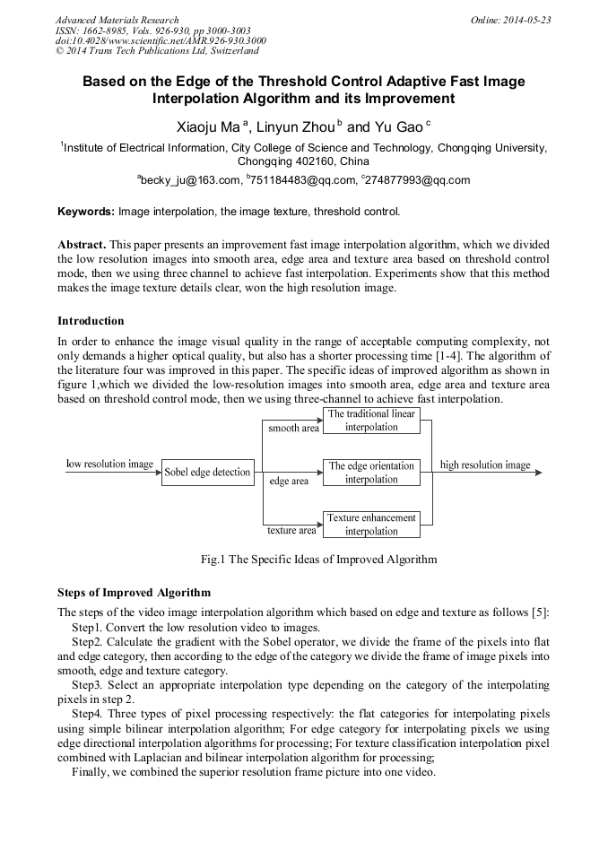 Based on the Edge of the Threshold Control Adaptive Fast Image Interpolation Algorithm and its ...
