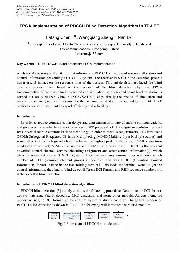 FPGA Implementation of PDCCH Blind Detection Algorithm in TD-LTE ...