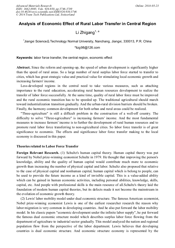 Analysis of Economic Effect of Rural Labor Transfer in Central Region ...