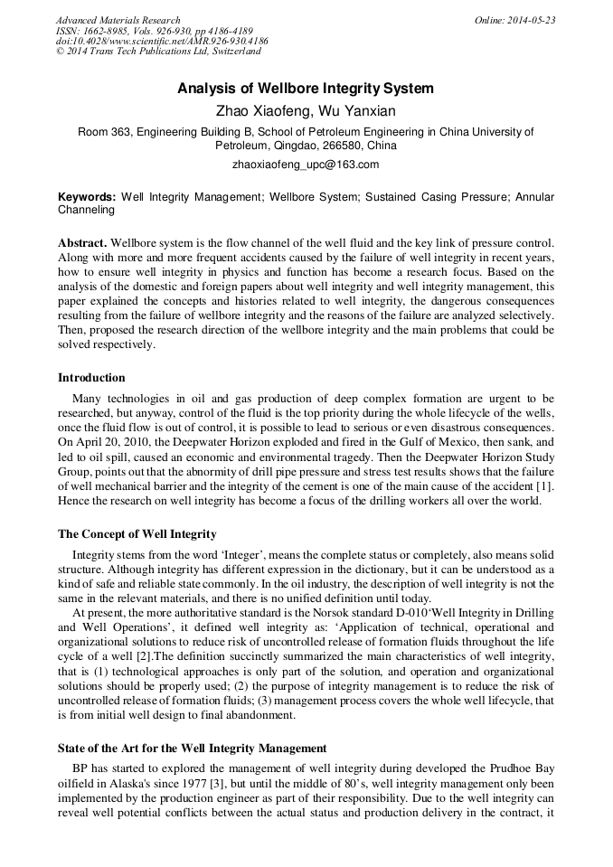 Analysis of Wellbore Integrity System | Scientific.Net