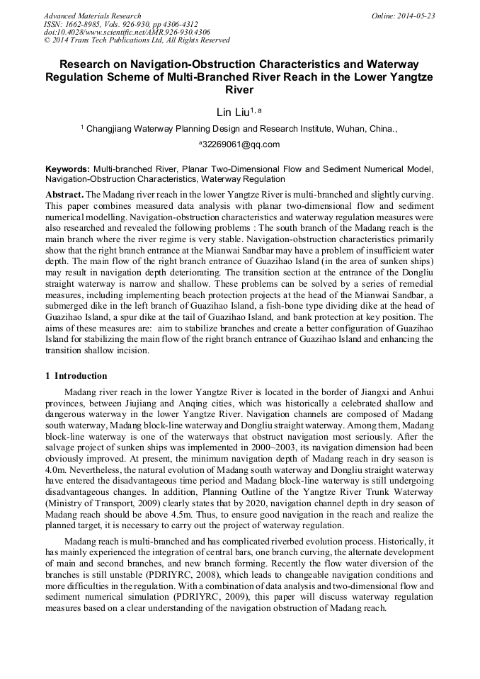 Research on Navigation-Obstruction Characteristics and Waterway ...